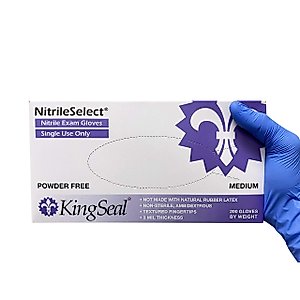 KingSeal 200 Pack LARGE NitrileSelect Exam Gloves, Medical Grade, Powder Free, 3 MIL Thickness, Violet Blue - 1 Box of 200 Gloves By Weight (200 Count)