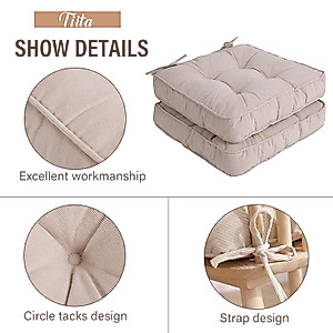 Furlide Chair Cushion with Ties 18 x 18 Inch Indoor Outdoor Cushions for Dining Chairs Set of 2, Square (Beige, 18 x 18 Inch)