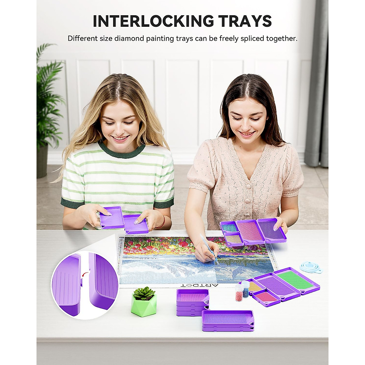 ARTDOT 10-Piece Interlocking Diamond Art Trays Kits for Adults, Stackable Diamond Painting Accessories and Tools