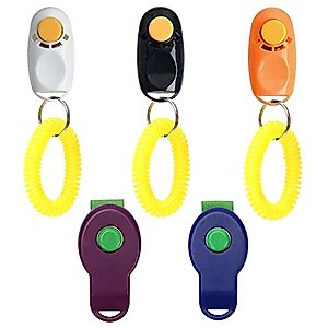 Coolrunner 5pcs 5 Color Universal Animal Pet Dog Training Clicker, Clik-R Dog Training Clicker, Assorted Color Dog Clickers for Pet Dog Training & Obedience Aid (B Pattern)