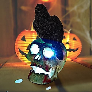 HUYIENO Solar Halloween Decoration with Crow in The Skeleton Solar Powered Garden Lights Color Changing LED Halloween Yard Lawn Party Outdoor Decorations