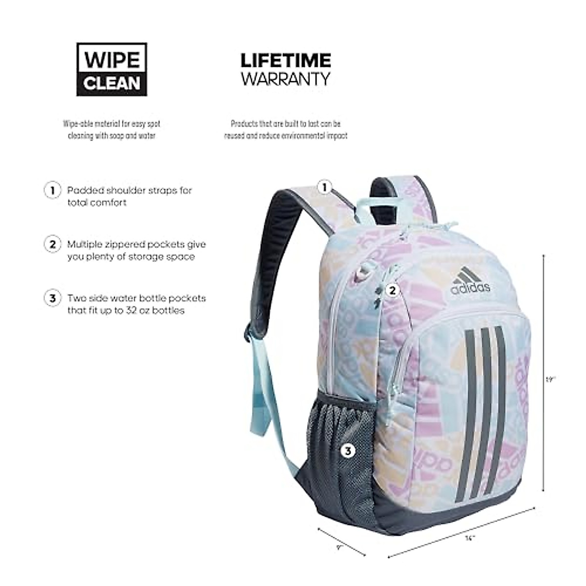 adidas Creator 2 Backpack, Adi Multi Collage/Onix Grey/Almost Blue, One Size