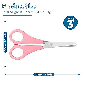 Vutyvve Kid Scissors, Blunt Tip Safety Children Scissors, Stainless Steel Blades with Centimetre Scale, More Accurate Cutting, Set of 6