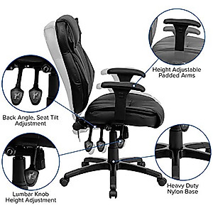 Flash Furniture High Back Black LeatherSoft Multifunction Executive Swivel Ergonomic Office Chair with Lumbar Support Knob with Arms