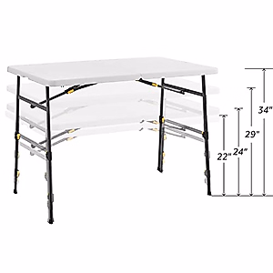 Living and More 4ft Height Adjustable Half Folding Table with Carrying Handle, Easy Folding and Storage, Indoor Outdoor Use, White