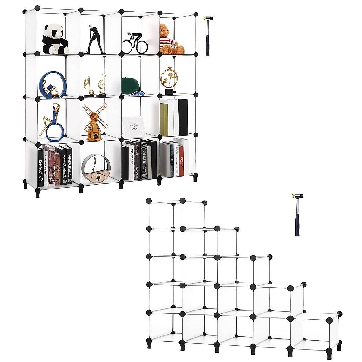 ANWBROAD Cube Storage Organizer 16 Cubes DIY Closet Bookshelf with Space Saving Shoe Rack Plastic Shoe Storage Organizer Unit for Bedroom Closet Office Living Room Hallway Entryway ULCS016T+ULCS16TX