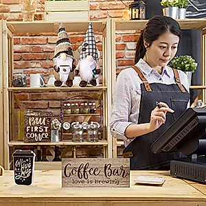 5 Pcs Coffee Tiered Tray Decor Set, Coffee Decor for Coffee Bar, Include 2 Pcs Rustic Coffee Gnomes and 3 Pcs Farmhouse Coffee Bar Tiered Tray Wood Signs for Coffee Bar Decorations