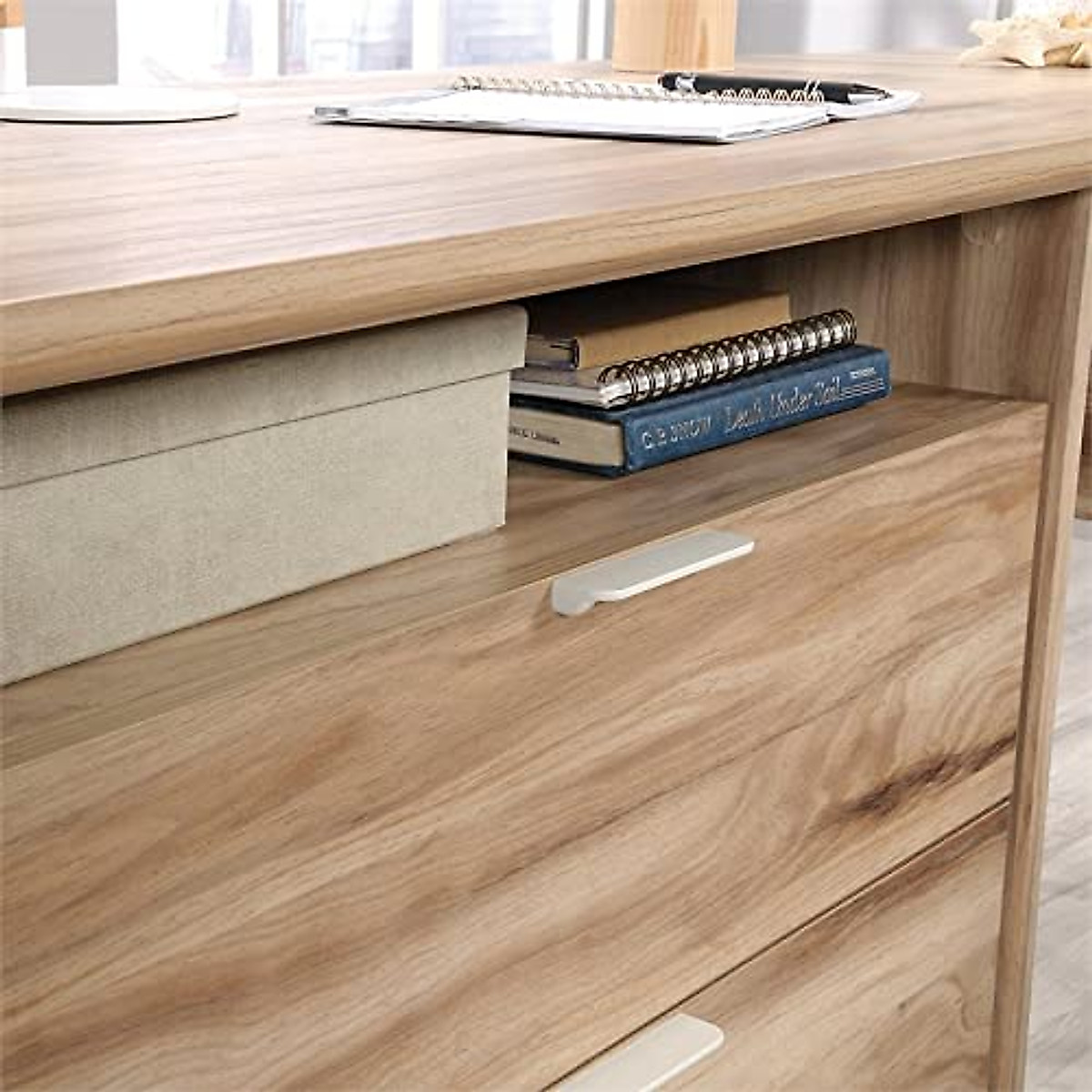 Sauder Portage Park Modern L-Shaped Desk in Kiln Acacia, Kiln Acacia Finish