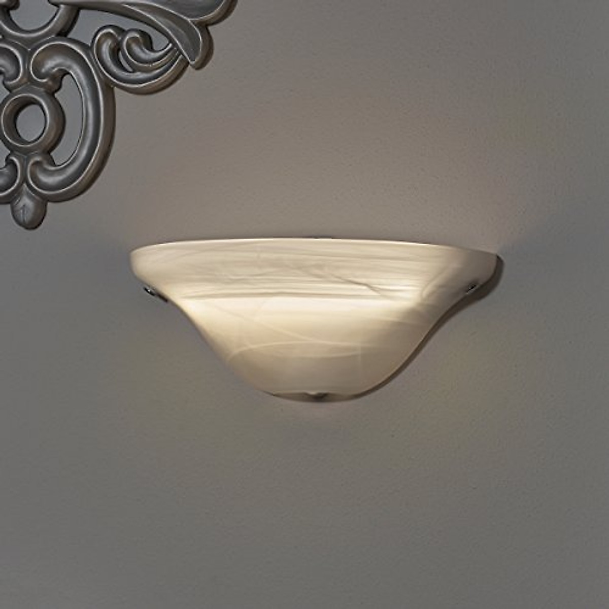 It's Exciting Lighting IEL-4300 Frosted Marble Glass Half Moon Sconce With Frosted Marbleized Glass Shade In Half Moon Shape, Battery Operated With No Electrical Outlet Required