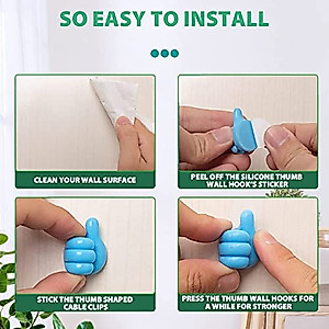 Aunnow Thumbs Up Wall Hook-20 Pcs Silicone Toothbrush Holder Self Adhesive Hooks for Cable Clips,Shower Razor Holder for Wall Sticky Hooks for Kitchen Bathroom Home Office Storage