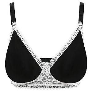 Vollence See Through Mastectomy Bra Silicone Breast Forms Pocket Bra Fake Prosthesis Crossdresser Black