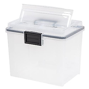 IRIS USA 19 Quart WEATHERPRO Plastic Office Storage Portable Letter Size File Box with Organizer-Lid and Seal and Secure Latching Buckles, Weathertight, Clear with Black Buckle, 1 Pack