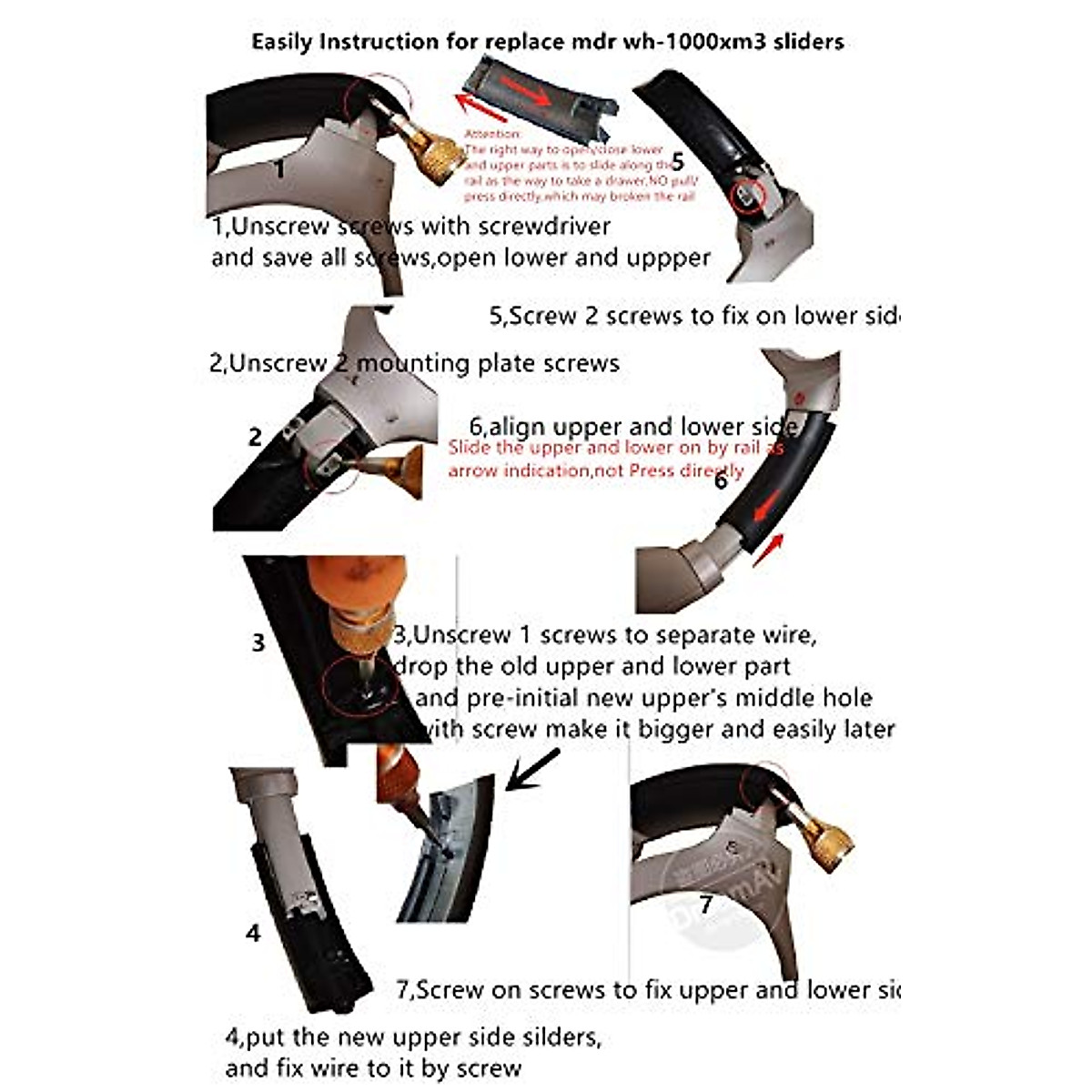 Easy Repair Headband Parts for Sony WH-1000XM3 XM3 1000xm3, Replacement fix it Yourself Upgrade Headband Assy for Broken Side Cover Slider Headphones (Black)