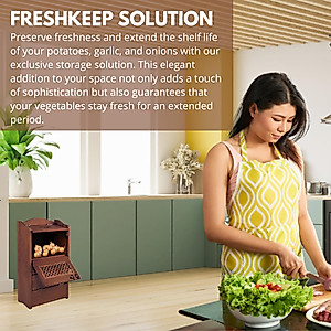 POGABOX Potato Onion & Garlic Storage Box - Vegetable Wooden Bin for Home and Kitchen, Classic Vegetables Organizer Garlic Keeper with Flip Top