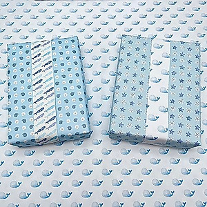 Dtiafu Ocean Wrapping paper for Boys Girls - 8 Sheets 4 Style Sea Blue Gift Wrapping Paper with Cute Whale Starfish Sea Snall Designs for 1st Birthday Baby Shower - 20 X 28inch Per Sheet(Folded Flat)