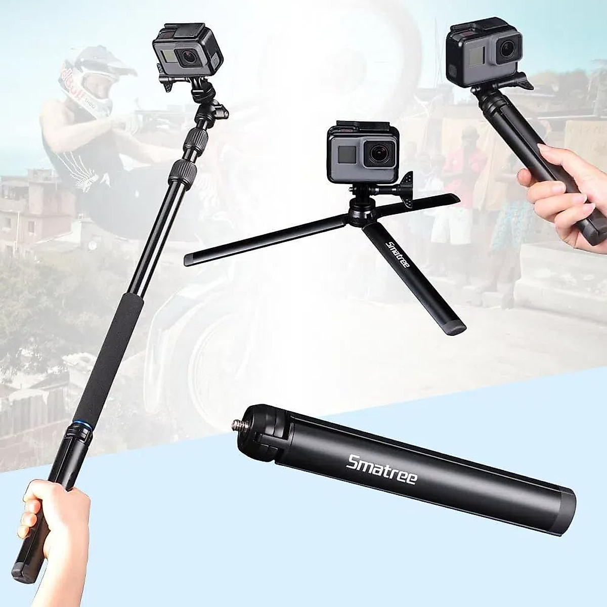 Smatree Selfie Stick Telescoping Compatible for G*Pro 13/12/ 11/10/Max/9/8/7/6/5/4/3+/3/Session/G*pro(2018)/Ricoh Theta S/V/Samsung Gear360/YI 4K/DJI OSMO Action 4/3/2 Camera