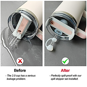 HOMDSG Spill Stopper Set for Stanley Cup 2.0 40oz 30oz, Accessories Including Straw Cover Cap, Fix Leak Stopper and Lid Spill Plug, Clear