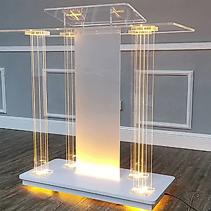 FKKFUCI Large Rolling Pulpit Acrylic Floor Podium with Casters, Luxury Reading Table Imported Portable Scrolling Pulpit Church Office Wedding Hotel,Clear