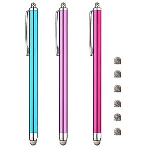Stylus Pens for Touch Screens with Thin Fiber Tips (Pink/Purple/Aqua Blue)