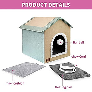 MARUNDA Heated Cat Houses for Outdoor Cats in Winter, Heated cat House for Indoor and Kitty Shelter for Your Pet to Stay Warm and Cozy,Easy to Assemble.(2 Step Finish)