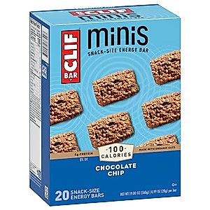 Clif Bar Minis - Chocolate Chip - Made with Organic Oats - 4g Protein - Non-GMO - Plant Based - Snack-Size Energy Bars - 0.99 oz. (20 Pack)