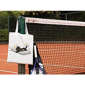 Mahrokh Canvas Tote Bag for Woman Funny Aesthetic Tote Bag Cute Cat Flower Reusable Grocery Bags