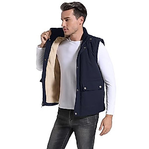 Flygo Men's Winter Warm Outdoor Padded Puffer Vest Thick Fleece Lined Sleeveless Jacket (Blue 2XL)