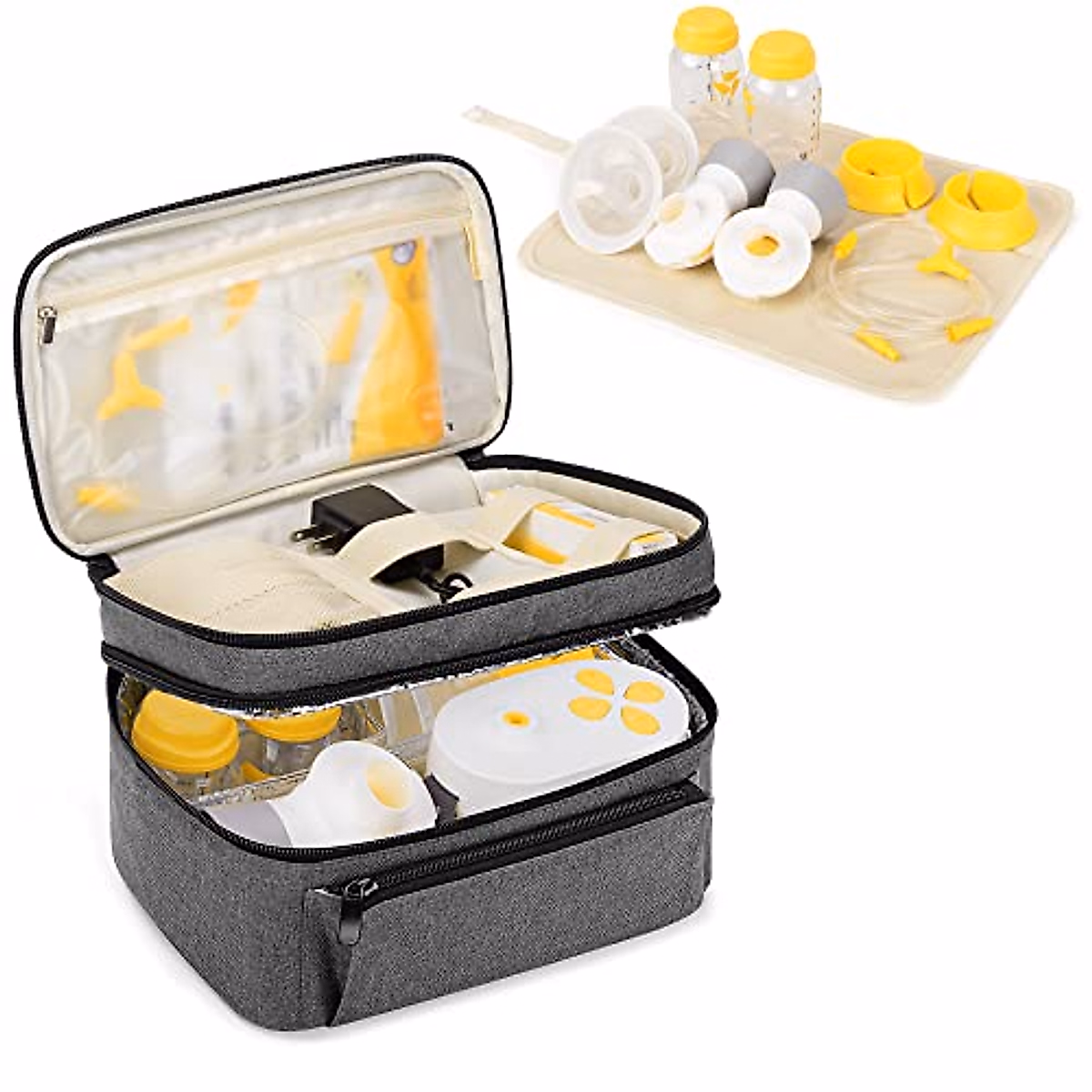 BAFASO Breast Pump Bag (Compatible with Medela Pump in Style) with a Waterproof Pump Parts Pad, Carrying Case for Medela Pump in Style and Extra Parts (Patent Pending), Gray
