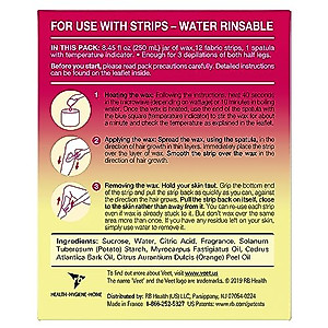 VEET Sugar Wax Hair Remover - Perfect for First Time Waxers - Contains 12 Fabric Strips & 1 Spatula with a Temperature Indicator 8.45 Ounce (Pack of 1)