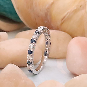 Dazzlingrock Collection 10K Blue Sapphire And White Diamond Eternity Sizeable Stackable Ring Wedding Band, White Gold, Size 7
