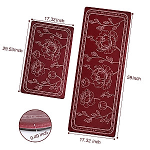 ROTTOGOON Kitchen Floor Mat Set of 2, Cushioned Anti Fatigue Kitchen Mat 17"x59"+17"x29", Non-Slip Waterproof Kitchen Rug, Premium PVC Comfort Kitchen Mats and Rugs for Kitchen, Office, Home, Laundry