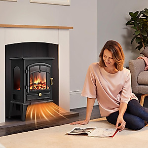 Xbeauty Electric Fireplace Stove with Realistic Flame,Infrared Freestanding Fireplace Heater,Portable,Retro Design,Thermostat,Overheating Safety,1000W/1500W(15 Inch)