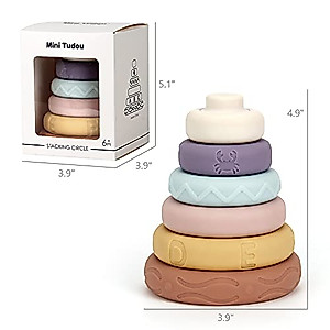 Mini Tudou Stacking & Nesting Circle Toy,6 Pcs Soft Building Rings Stacker & Teethers,Squeeze Play with Early Educational Learning Stacking Tower, Toy for 6+ Months Boys & Girls