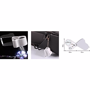 Jiusion Portable Lighted LED Illuminated Jewelry Magnifier 30X 60X Wearable Handheld Dual Lens Eye Loupe Magnifying Glasses Micro Microscope with Keychain and Lanyard