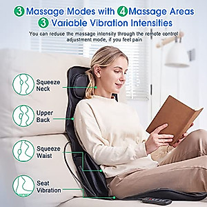 Back Massager with Compression Vibration Massage Chair Pad with Adjustable Pillow Height, Seat Massager Cushion for Neck Back Waist Hip, Soft Leather Chair Massager Home Office Use 3 Mode 3 Intensitie