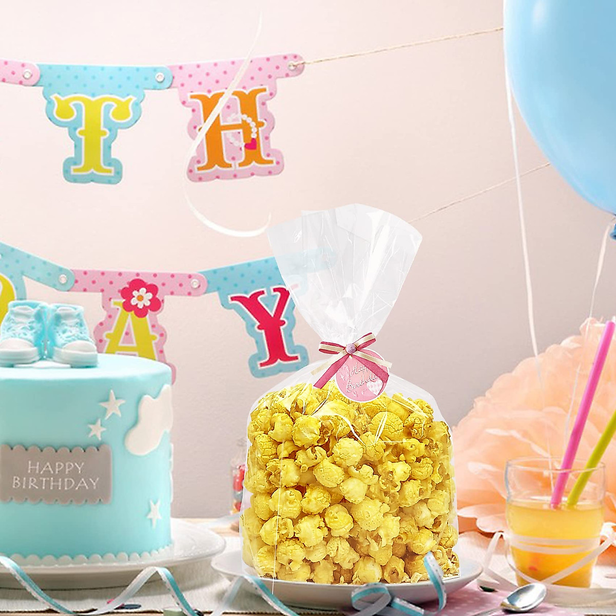 Yotelab Flat Bottom Cellophane Bags, 5x3x12 Inches Gusseted Cellophane Bags With Paper Insert,100 Pieces