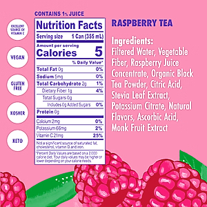 Swoon Raspberry Tea - Sugar Free Fruit Tea, Low Carb, Paleo-Friendly, Gluten Free Iced Tea - Flavored Tea Keto Drinks Made with Organic Black Tea and Sweetened by Monk Fruit and Stevia (Pack of 12)