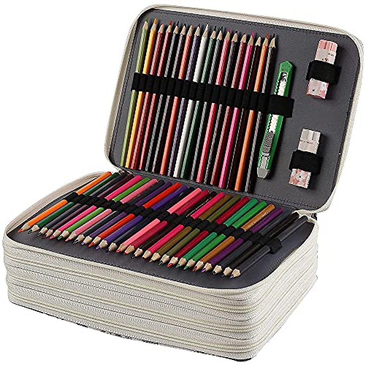 Shulaner 200 Slots Colored Pencil Case with Zipper Closure Large Capacity Butterflies and Rose Pattern Pencils Bag Waterproof Leather Pen Organizer Storage Holder for Artist
