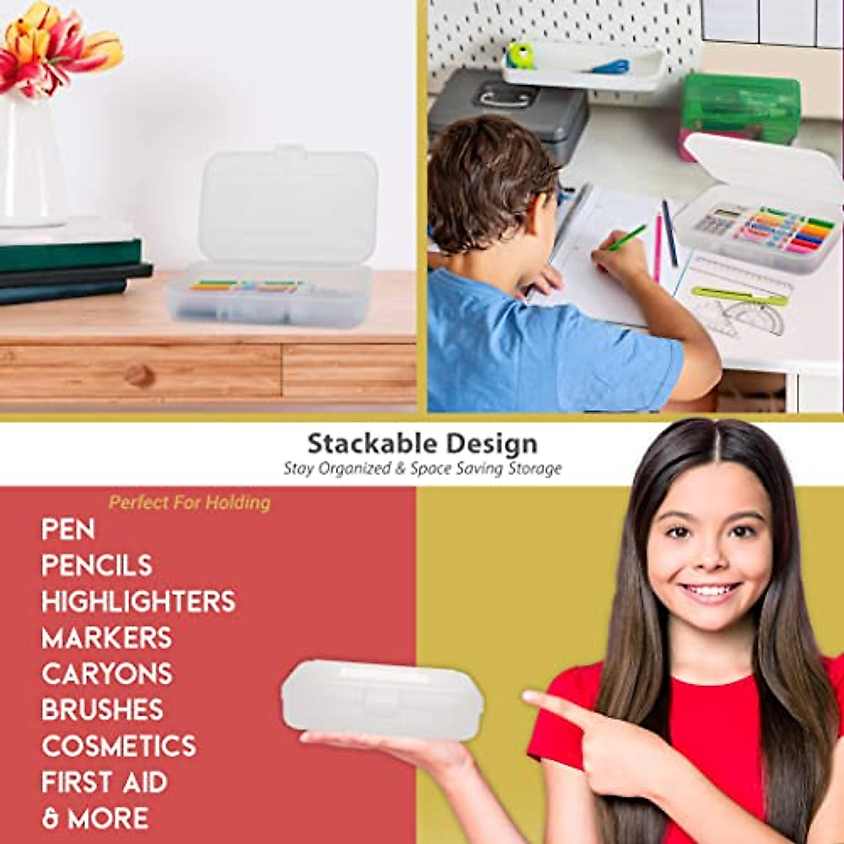 1InTheOffice Pencil Box, Translucent Clear (6 Pack)