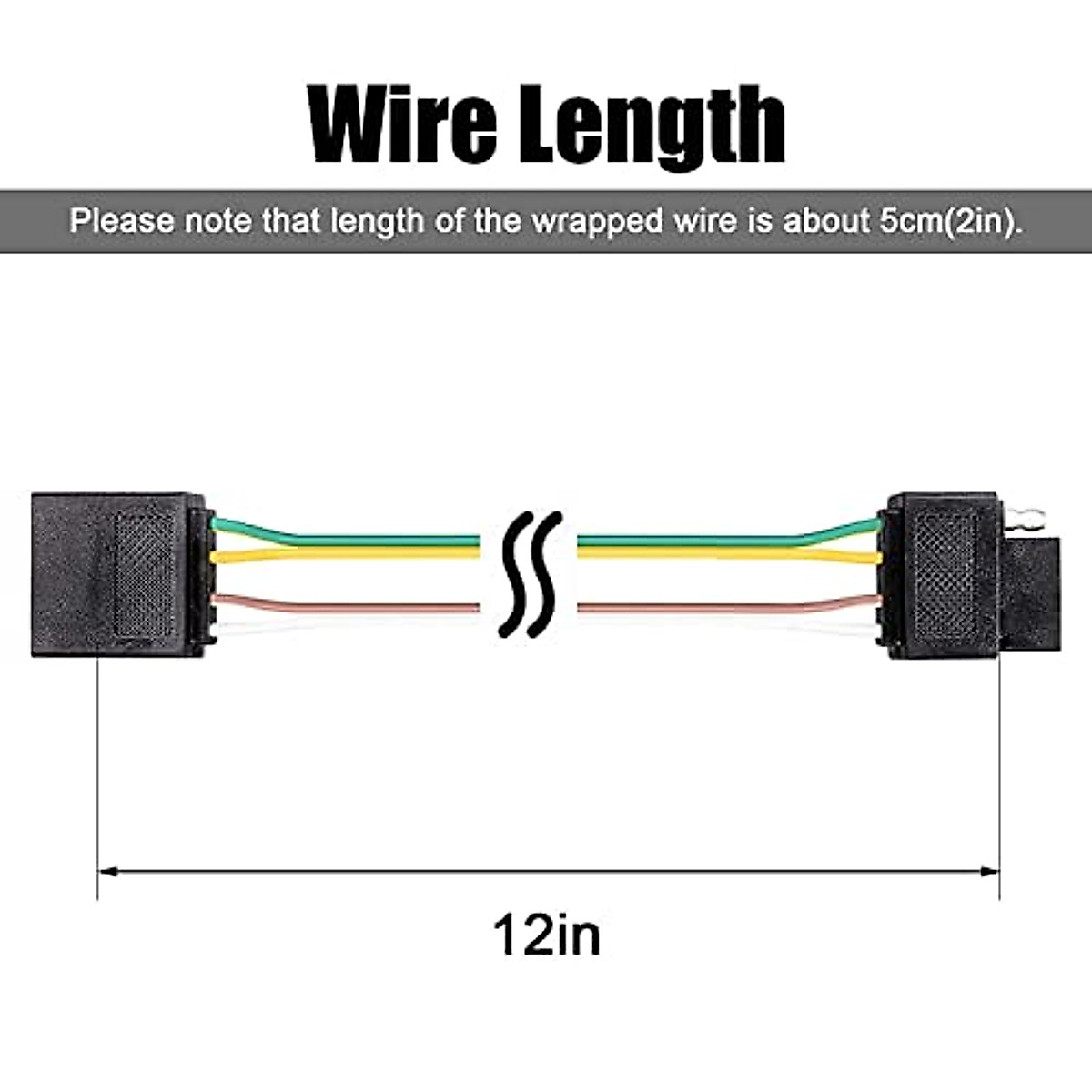AUTOMAJOR 4 Pin Trailer Light Wire Harness Extension 1ft - 18AWG Cooper Core Wire with Male and Female PVC Plug - Replacement for All Types Trailer Boat RV Track Snowmobile Watercraft