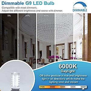 winshine G9 LED Bulb Dimmable 6000K Daylight 4W, 40Watt G9 Halogen Equivalent G9 Bi Pin Base,T4 Chandelier Lighting No-Flicker Light Bulb 120V AC 5 Pack