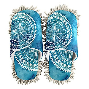 Blue Watercolor Mandala Mop Slippers Shoes Cover for Floor Cleaning Washable Hair Dust Dirty Cleaners Microfiber Mop Socks for House Kitchen Office