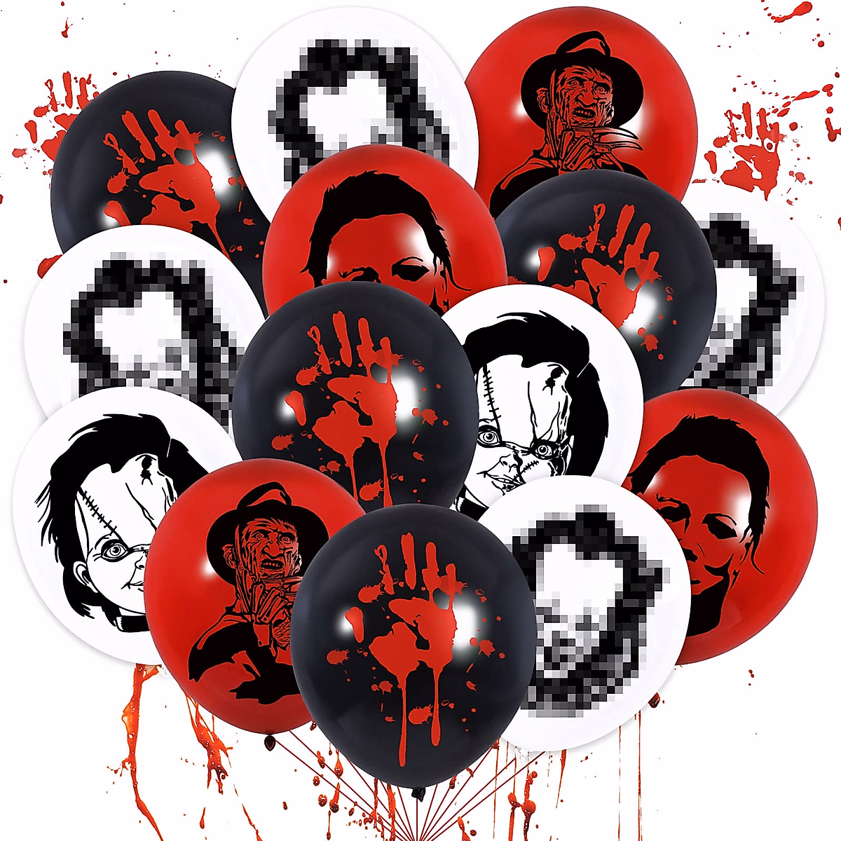 Whaline 65Pcs Halloween Balloons Black White Red Blood Splatter Balloons Bloody Handprint Latex Balloons Scary Party Decoration for Halloween Party Favor Haunted House Crime Scene Party Supplies