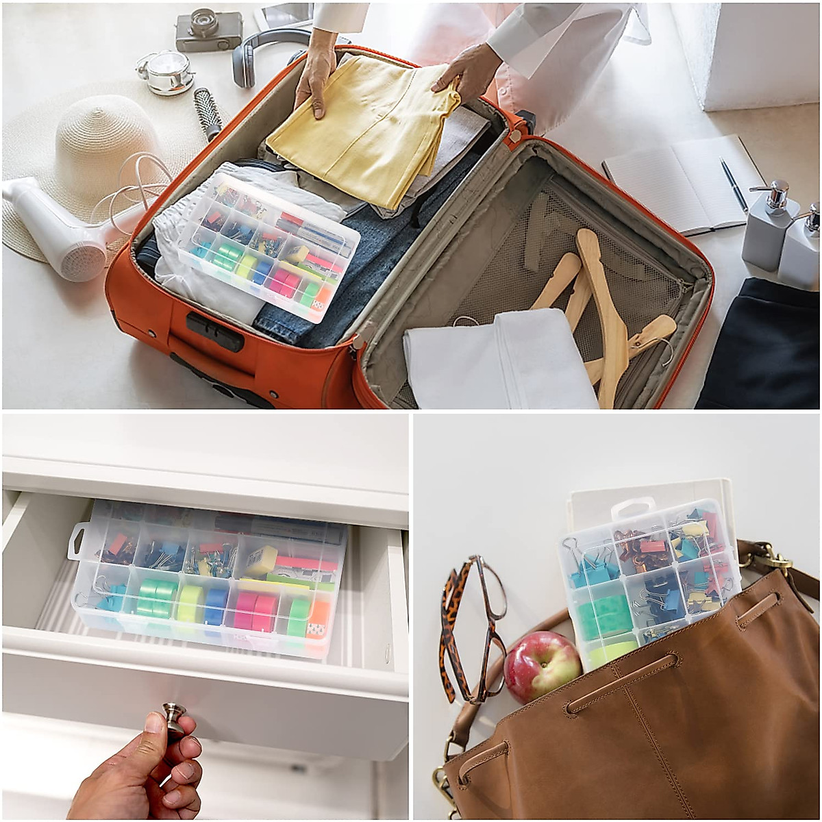 Bluedale 15 Grids Clear Craft Organizer Storage Box, Plastic Bead Container Organizers with Adjustable Dividers, Compartment Organizer Box for Art DIY, Jewelry, Earring, Screw, Small Parts