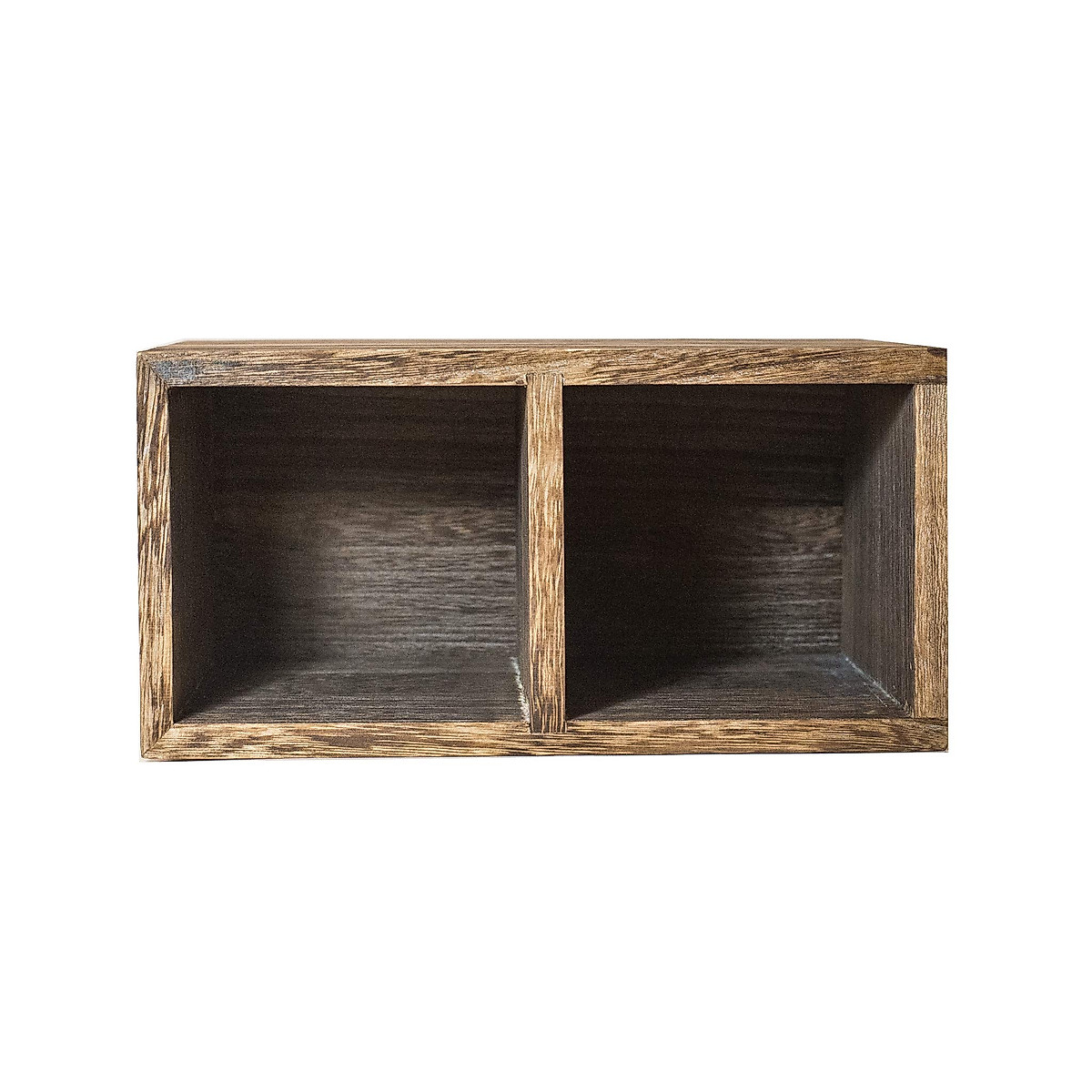 Double Torched Wood Kitchen Cooking Utensil Holder | 2 Compartment Large Caddy | Organizer Box with Slide-Out Bottom Panel by Farwood Designs