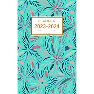 Planner July 2023-2024 June: 5x8 Weekly and Monthly Organizer Small | Massive Floral Pattern Design Turquoise