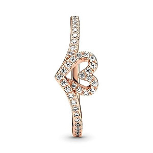 Pandora Sparkling Wishbone Heart Ring - Rose Gold Ring for Women - 14k Rose Gold-Plated Rose with Cubic Zirconia - Size 8