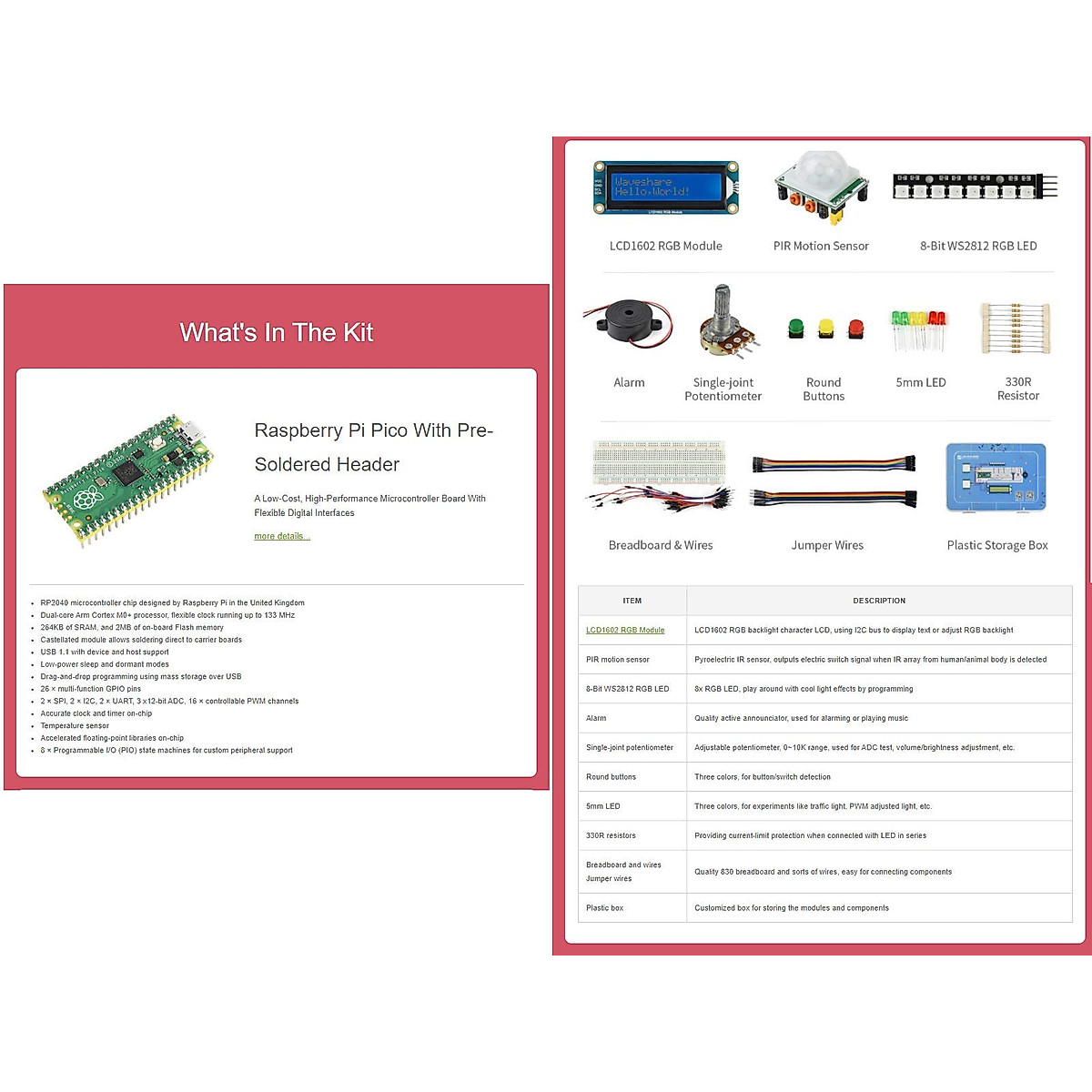 waveshare for Raspberry Pi Pico Basic Starter Kit with Rich Tutorials and Resources,Fast Getting Started with Raspberry Pi Pico and MicroPython Programming for Raspberry Pi Beginners