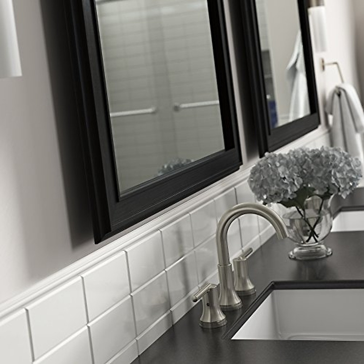 Delta Wall Mount 21 in. x 28 in. Small S1) Rectangular Framed Float Mounting Bathroom Mirror in Matte Black with Standard Glass