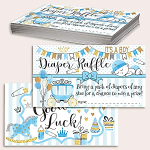 Diaper Raffle Tickets - It's A Boy - Set of 50 Double-Sided Raffle Cards - Blank Baby Shower Stationery - Fun and Colorful Baby Shower Supplies for Under $15!